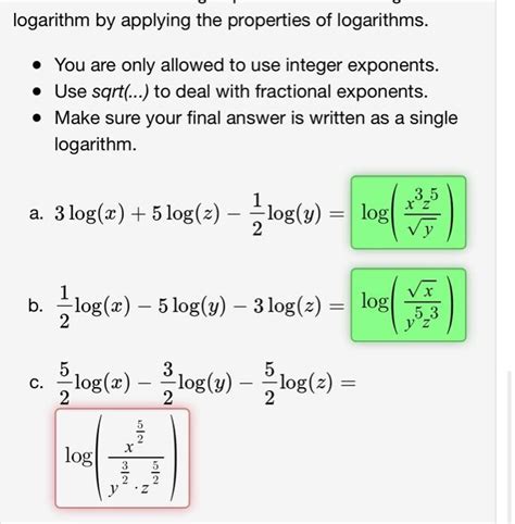 Solved Logarithm By Applying The Properties Of Logarithms •