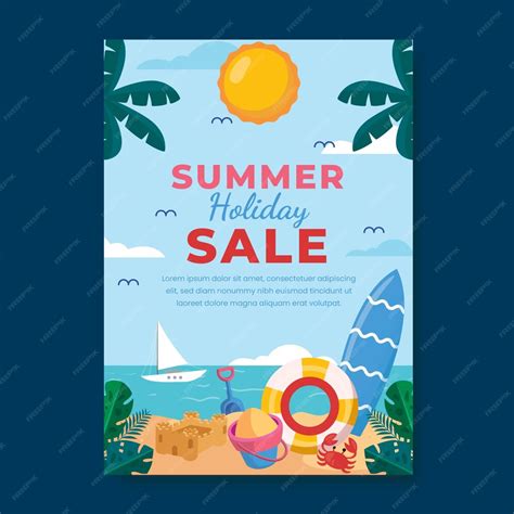 여름 플랫 판매 포스터 템플릿 무료 벡터