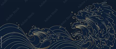 Traditional Japanese Wave Pattern Vector Luxury Golden Hand Drawn Oriental Ocean Wave Line Art