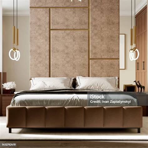 베이지 색 타일 벽이있는 갈색 톤의 현대적인 침실 인테리어 3d 렌더링 실내에 대한 스톡 사진 및 기타 이미지 실내 차량 내부 가정 생활 Istock