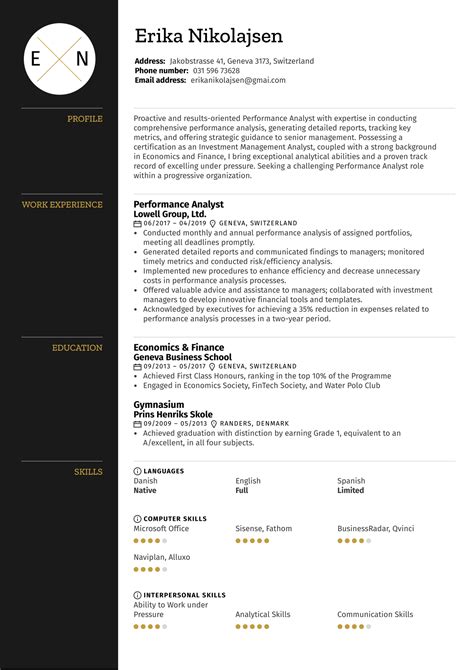 Performance Analyst Resume Sample Kickresume