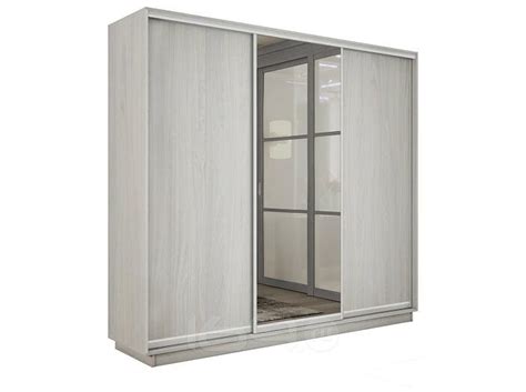 Шкаф Экспресс 2 3 х дверный Трио ЛДСП Зеркало ЛДСП Серебряный профиль Ясень Анкор светлый