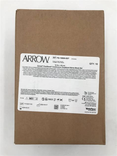 Arrow Fb 19608 Sst Flexblock Continuous Peripheral Nerve Block Set 19ga X 60cm 10 Box X Gb