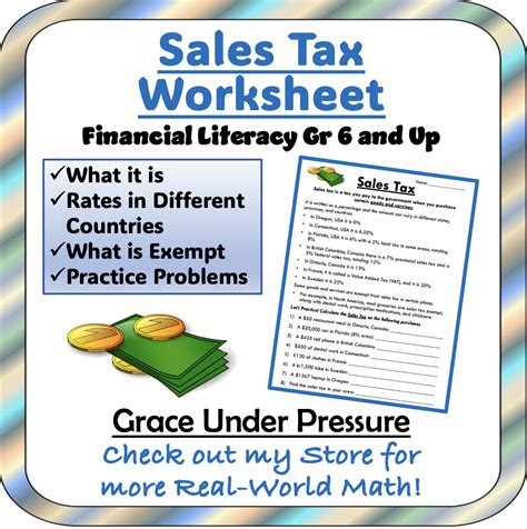 Sales Tax Worksheet Financial Literacy Life Skills Percent Math By