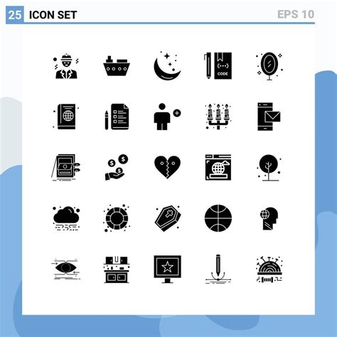 Pack Of 25 Creative Solid Glyphs Of File Develop Moon Coding Space Editable Vector Design