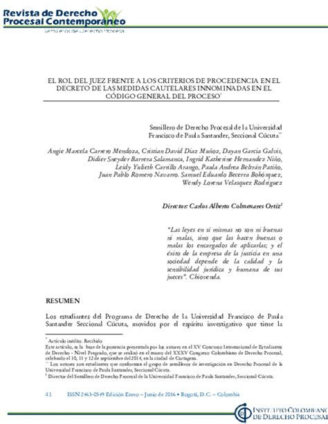 Pdf El Rol Del Juez Frente A Los Criterios De Procedencia En El