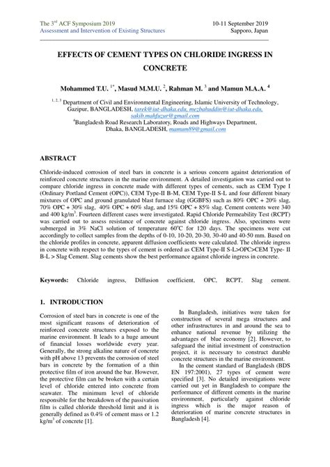 Pdf Effects Of Cement Types On Chloride Ingress In Concrete