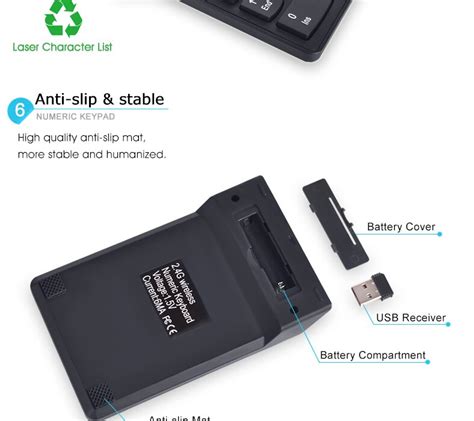 1pc Black Abs Dc1 5v 18keys Wireless Numeric Digit Grandado