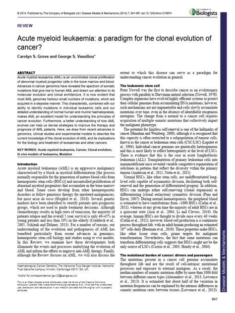 Acute Myeloid Leukaemia A Paradigm For The Clonal Evolution Of Pdf