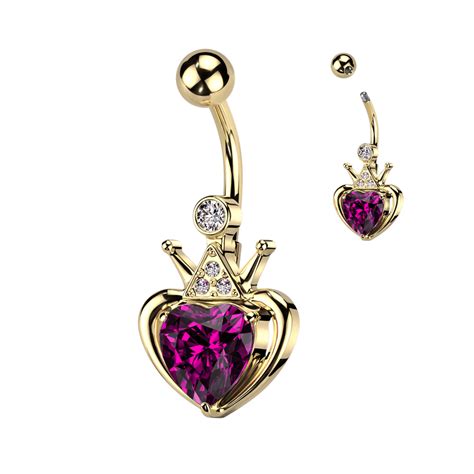 Amethyst Heart Gold Crown Belly Bar 14g 10mm Belly Jewellery The