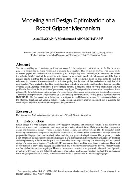 PDF Modeling And Design Optimization Of A Robot Gripper Mechanism