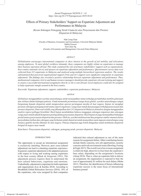 Pdf Effects Of Primary Stakeholders Support On Expatriate Adjustment