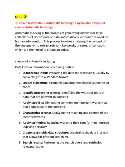 Unit 3 Explain Briefly About Automatic Indexing Explain About