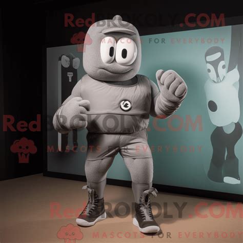 Gray Boxing Glove Redbrokoly Mascot Costume Character Dressed With A