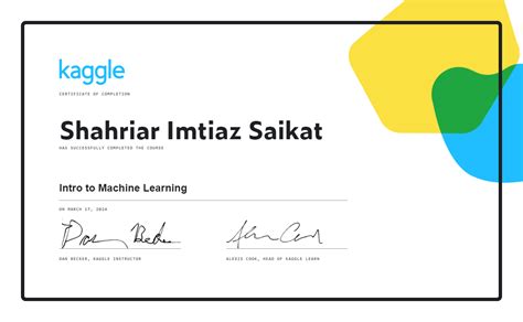 Shahriar Imtiaz Saikat Completed The Intro To Machine Learning Course On Kaggle