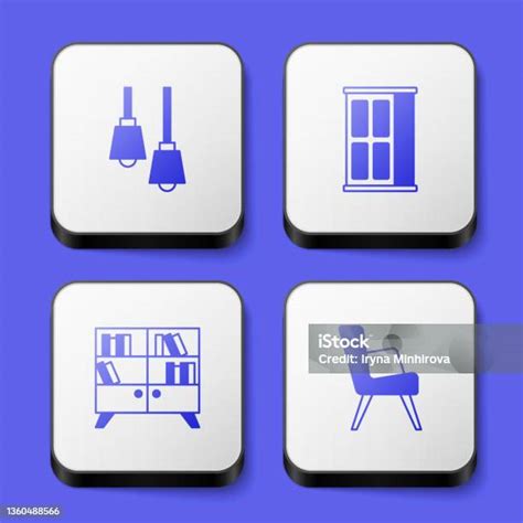 램프 걸기 옷장 도서관 책장 및 안락 의자 아이콘을 설정합니다 흰색 정사각형 버튼 벡터 0명에 대한 스톡 벡터 아트 및 기타 이미지 Istock