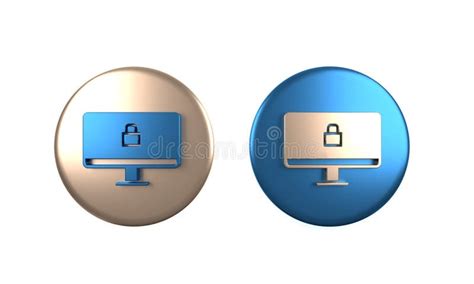 Colorful Lock On Computer Monitor Screen Icon Isolated On White
