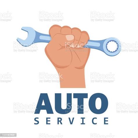 자동차 서비스 및 수리 타이어 서비스 진단 손에 렌치 자동차 정비사 자동 서비스 자동차 수리 기호입니다 벡터 그림입니다 금속에
