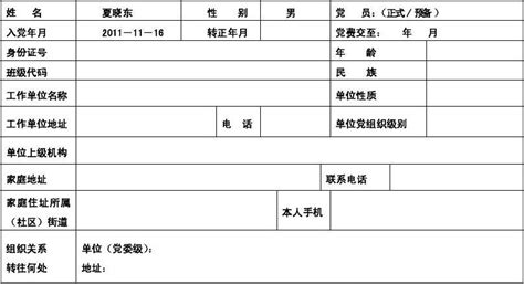 新版：中国共产党党员转移组织关系登记表和党员基本情况表word文档在线阅读与下载免费文档
