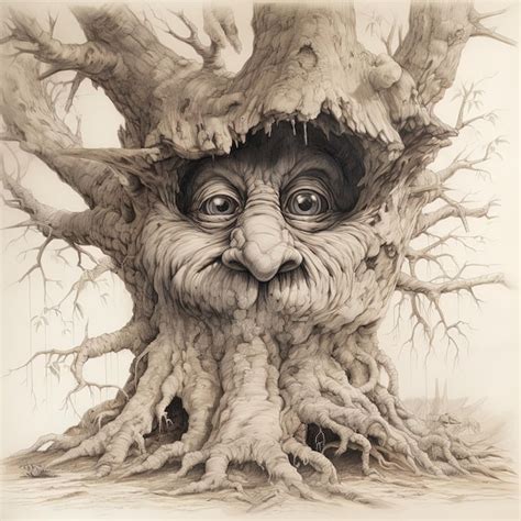Premium AI Image A Drawing Of A Tree With A Face Drawn On It