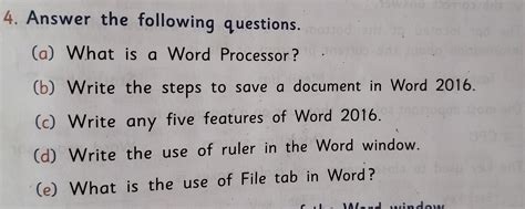4 Answer The Following Questions A What Is A Word Processor B Writ