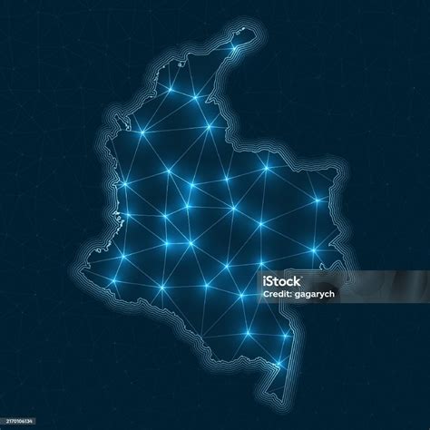 콜롬비아 네트워크 지도 나라의 추상적인 기하학적 지도 디지털 연결 및 통신 설계 빛나는 인터넷 네트워크 멋진 벡터 일러스트 레이 션 0명에 대한 스톡 벡터 아트 및 기타