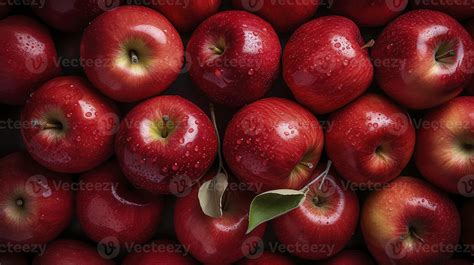 Ai Generated Red Apples Background Wet With Water Droplets Are Piled