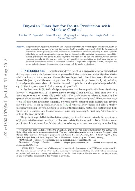 Pdf Bayesian Classifier For Route Prediction With Markov Chains