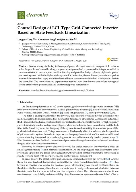 Pdf Control Design Of Lcl Type Grid Connected Inverter Based On State
