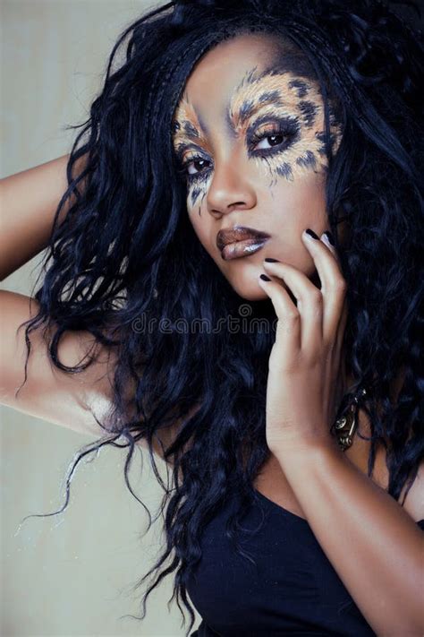 Afro Woman With Leopard Make Up Stock Image Image Of Makeup Black 33559853