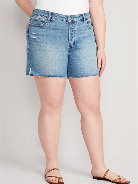 High Waisted Button Fly Og Straight Ripped Side Slit Jean Shorts 5 Inch Inseam Old Navy
