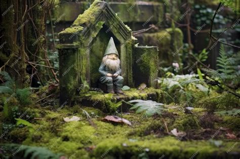 Premium Ai Image Mosscovered Broken Gnome In A Forgotten Garden Created With Generative Ai