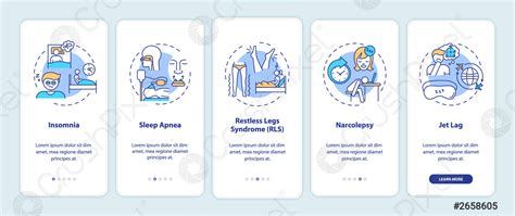 Sleep Disorder Types Onboarding Mobile App Page Screen With Concepts Stock Vector 2658605