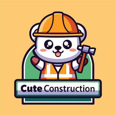 A Cute Construction Worker With A Hammer And A Sign That Says Cute Construction 53930492 Vector