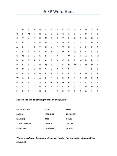 Ucsp Word Hunt Search For The Following Words In The Puzzle Pdf