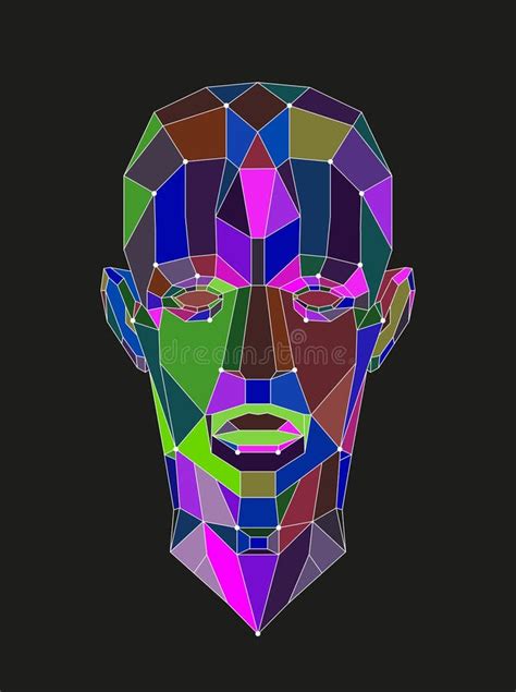 human head created in low poly style man face polygon light
