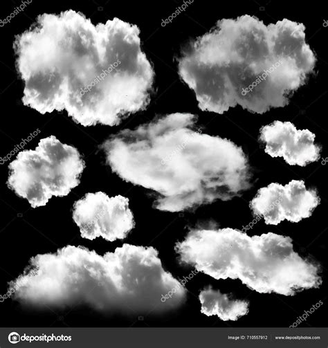 Realistic Cloud Shapes Collection Black Background Stock Vector By