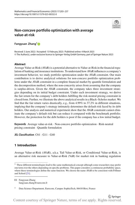 Non Concave Portfolio Optimization With Average Value At Risk Request Pdf