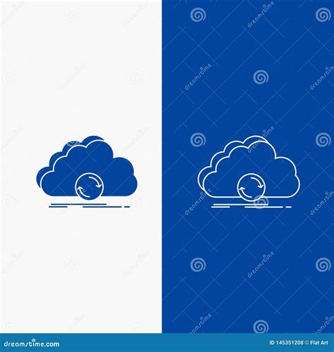 Cloud Syncing Sync Data Synchronization Line And Glyph Web Button In Blue Color Vertical