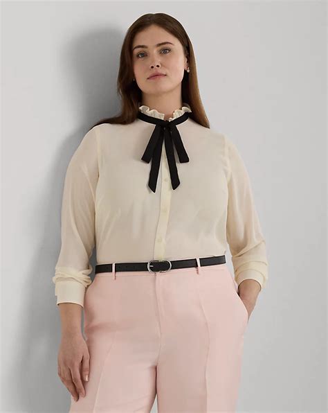Classic Fit Georgette Tie Neck Shirt