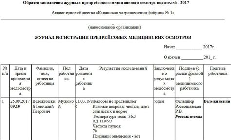 Журнал предрейсового медицинского осмотра водителей - образец 2018 ...