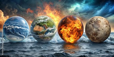 Four Planetary Spheres Emerge From The Stormy Sea Digital Art Fantasy