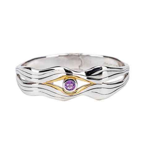 Shop Sterling Silver Rhodium 10k Amethyst Rocks N Rivers Bangle At