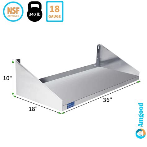 Amgood Stainless Steel Wall Shelf With Side Guards 36 Inches Long X 18