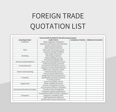 Foreign Trade Quotation List Excel Template And Google Sheets File For Free Download Slidesdocs