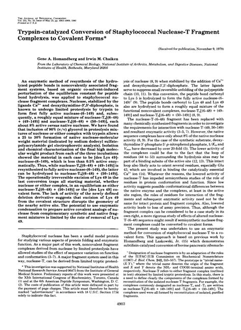 Pdf Trypsin Catalyzed Conversion Of Staphylococcal Nuclease T