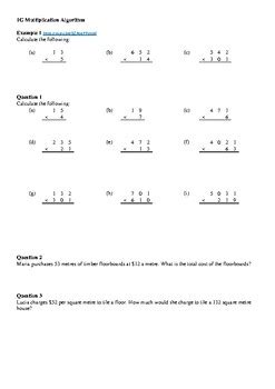 Multiplication Algorithm Worksheet By High Babe Education NSW TPT