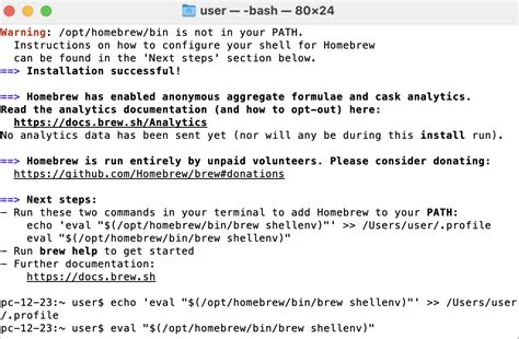 Mac M1 Warning Opt Homebrew Bin Is Not In Your PATH Homebrew