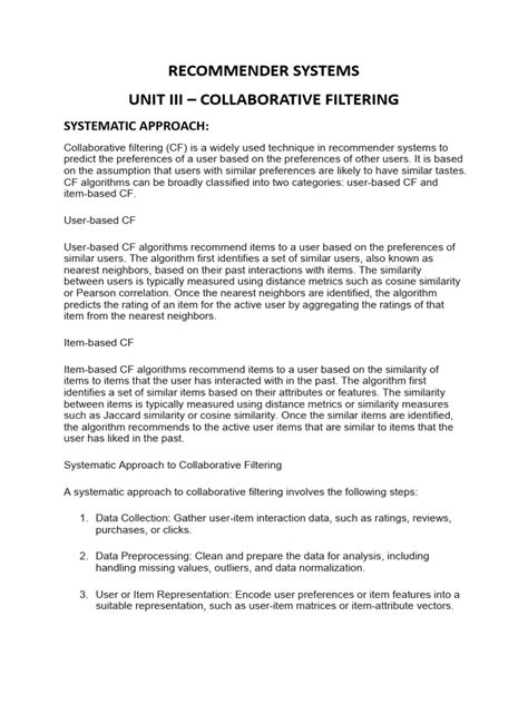 Recommender Systems Unit Iii Pdf Applied Mathematics