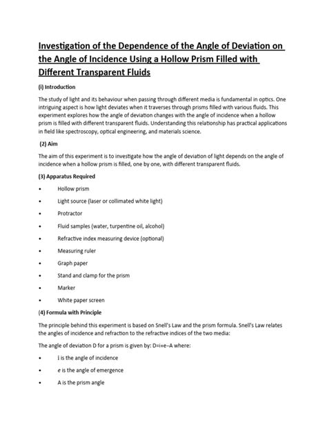 Investigation Of The Dependence Of The Angle Of Deviation On The Angle Of Incidence Using A